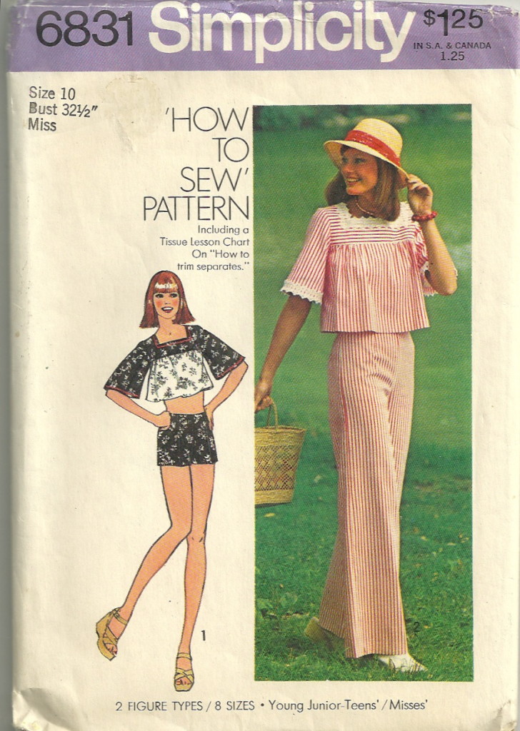 Simplicity 6831 1970s Misses Pull Over Top and Hip Hugger Pants and ...